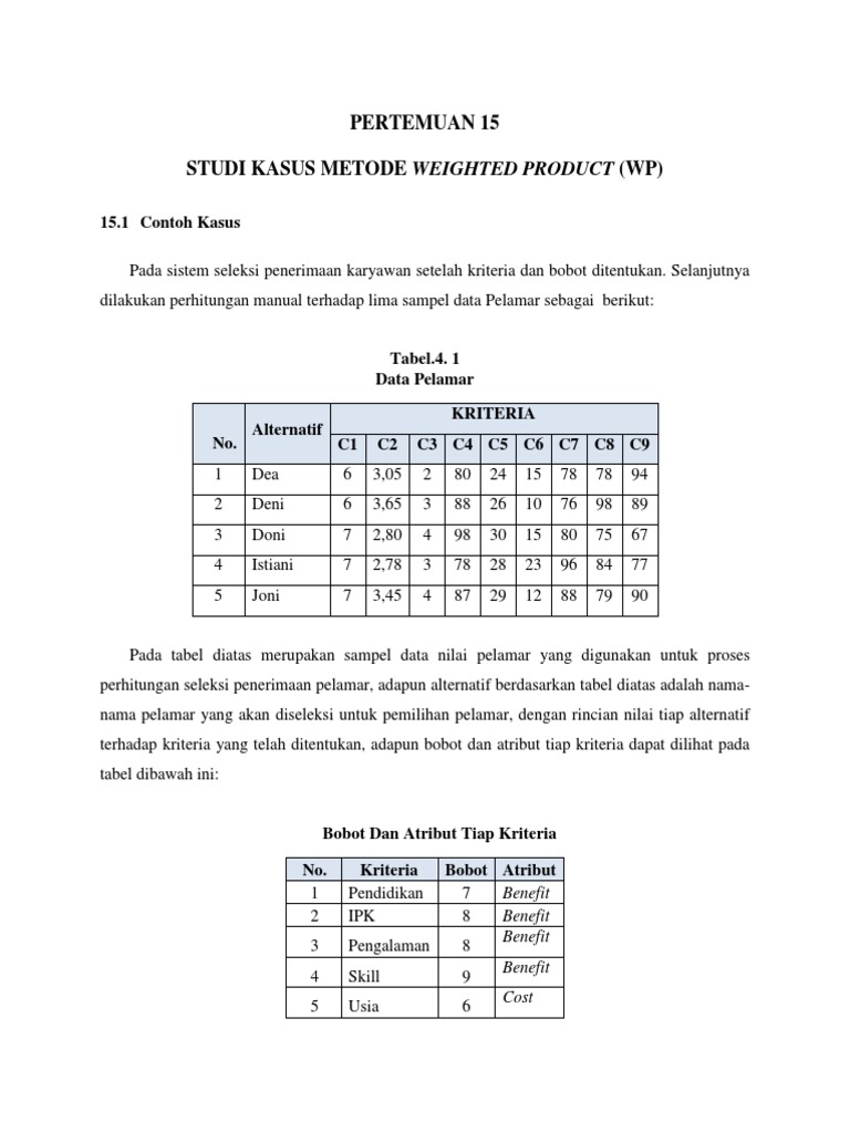 15 Studi Kasus Metode Weighted Product | PDF