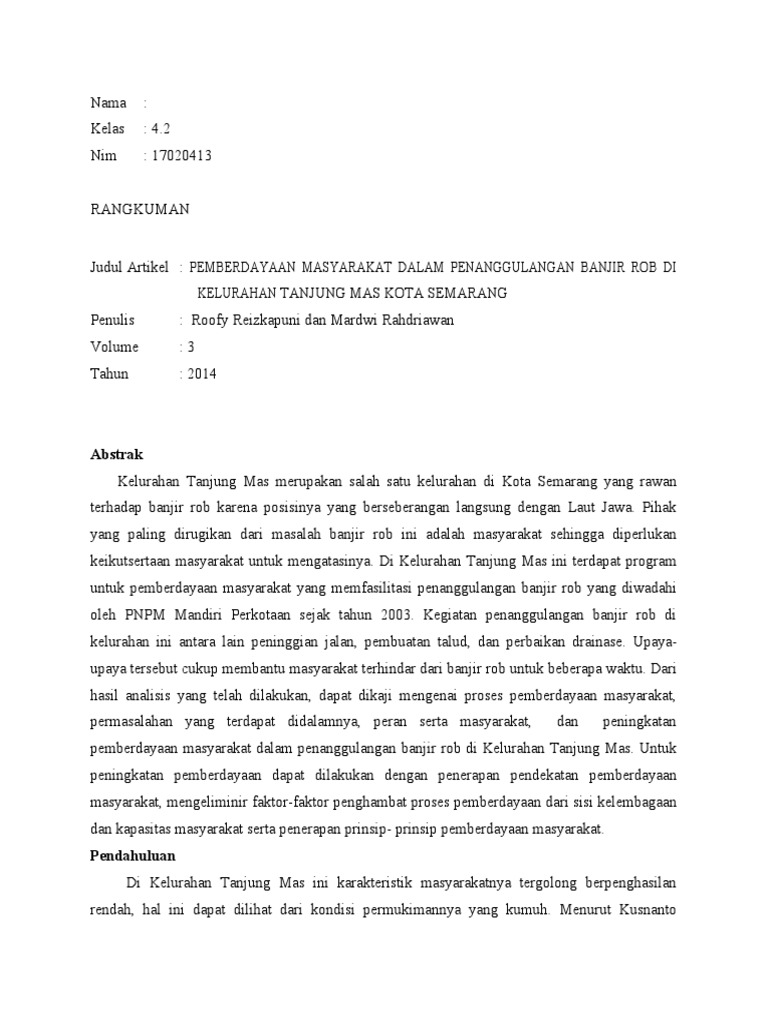 Pemberdayaan Masyarakat Atasi Banjir Rob | PDF