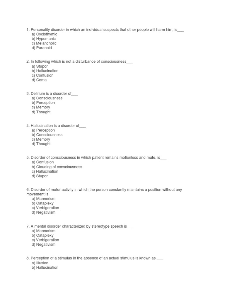 MCQ 2 Mental Health | PDF