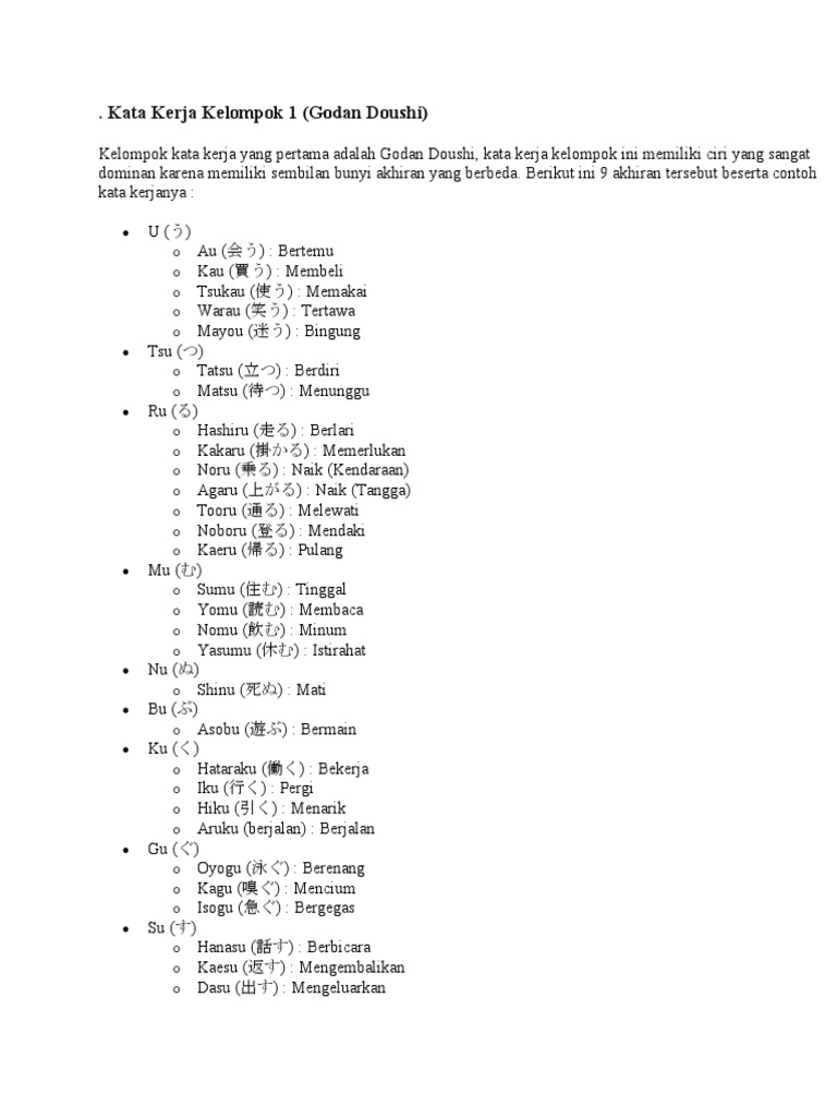 Kata Kerja Kelompok 1,2,3 BAHASA JEPANG | PDF | Kajian Bahasa Asing