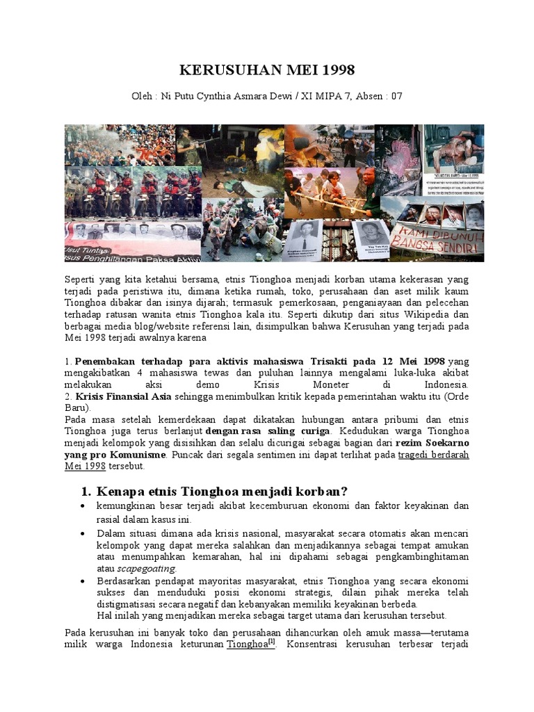 Kerusuhan Mei 1998: Tragedi Etnis Tionghoa | PDF | Sejarah
