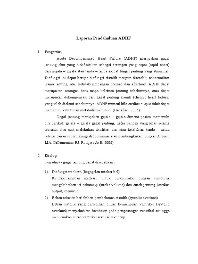 Laporan Pendahuluan ADHF WINI IGD | PDF