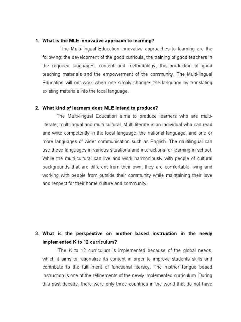 What Is The MLE Innovative Approach To Learning? | PDF | First Language ...