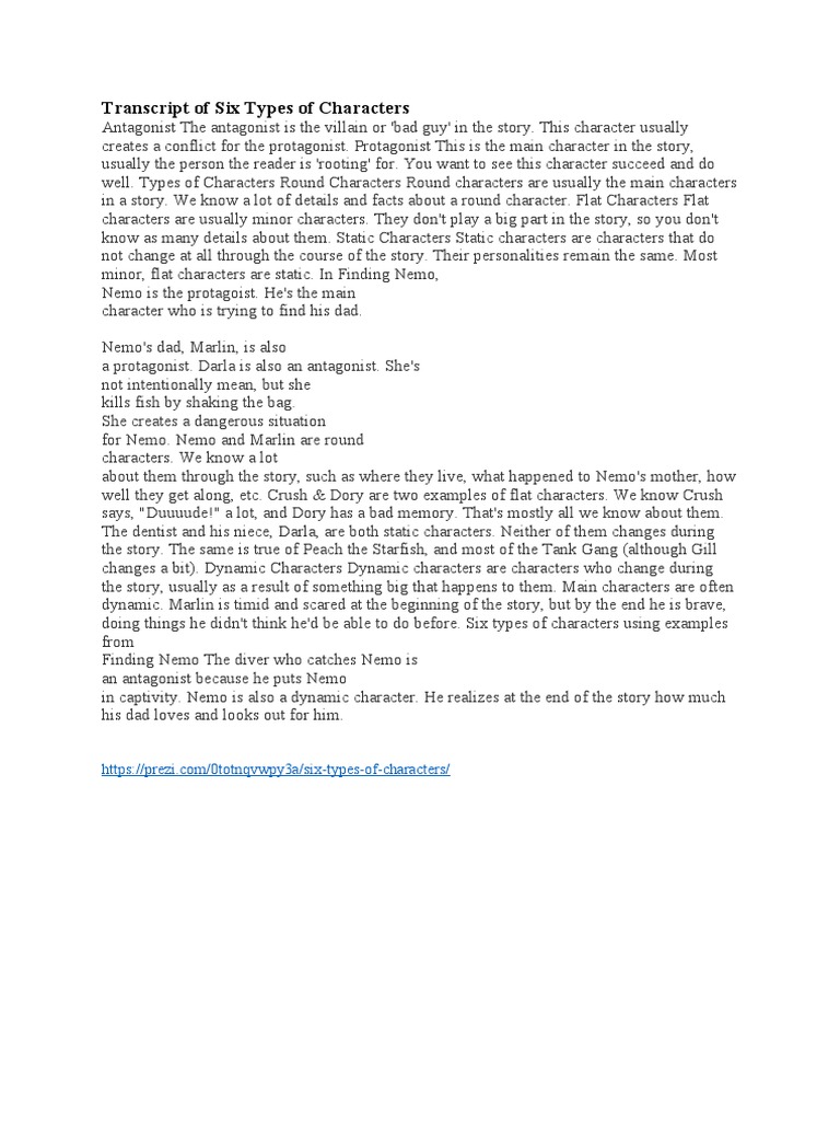 Example of Types of Characters 1 | PDF