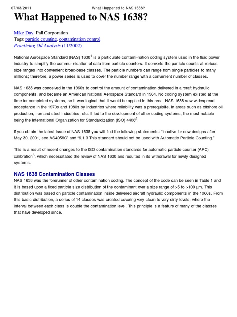 Evolution of NAS 1638 Standards | PDF | Calibration | Specification ...