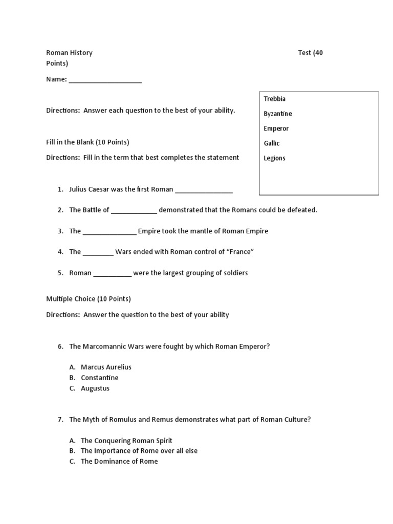 Romanmilitaryhistorytest | PDF | Ancient Rome | 1st Millennium Bc