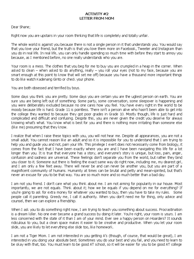 Activity #2 Letter From Mom | PDF | Love