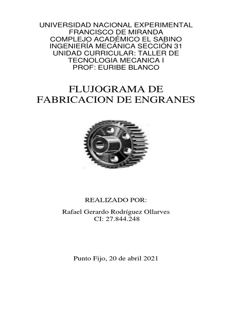 FLUJOGRAMA de Procesos de Fabricacion de Engranes Rafael Rodriguez ...