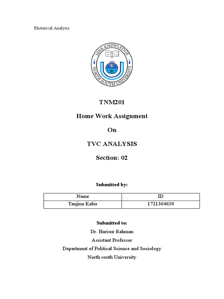 TNM201 Home Work Assignment On TVC Analysis Section: 02 | Download Free ...