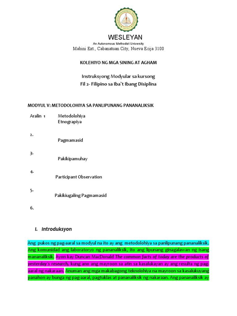 Modyul 5 Fildis | PDF