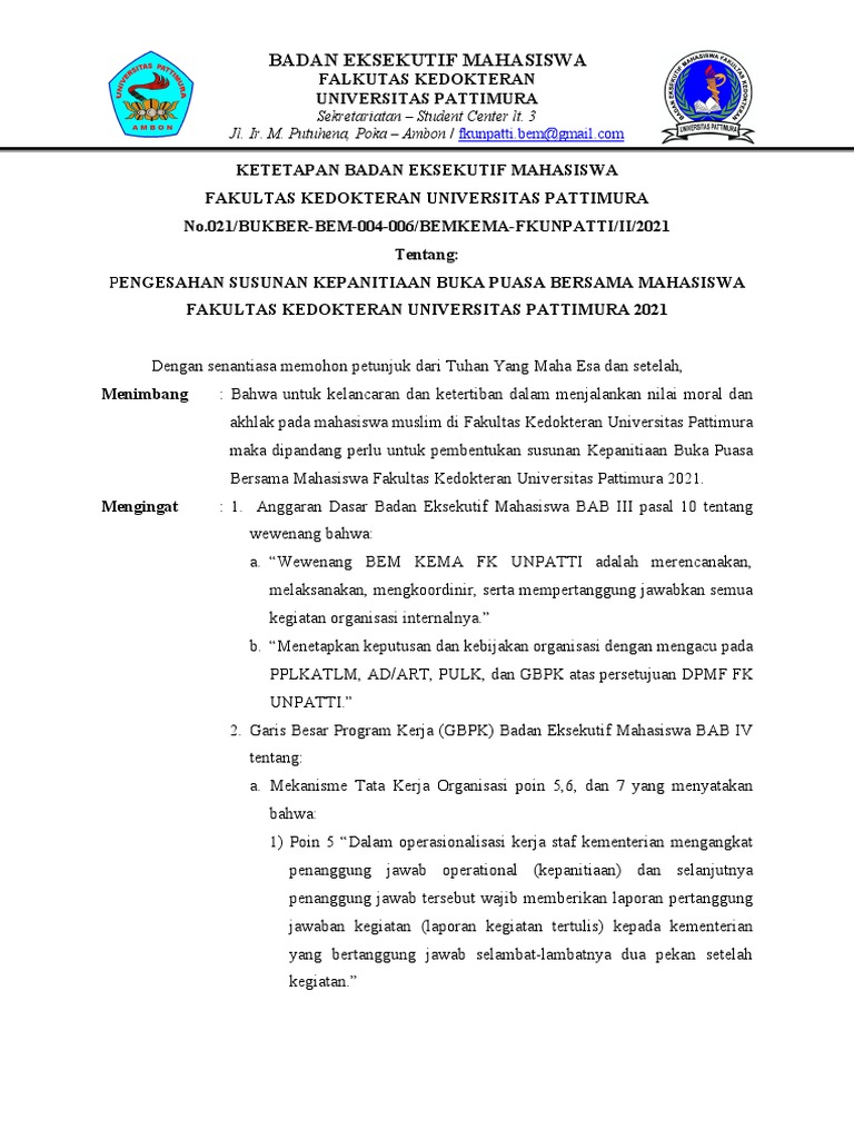 Surat Keputusan Panitia Bukber 2021 | PDF