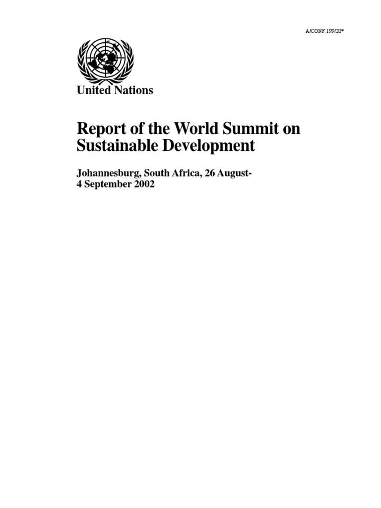 Report of the World Summit on Sustainable Development, September 2002 ...