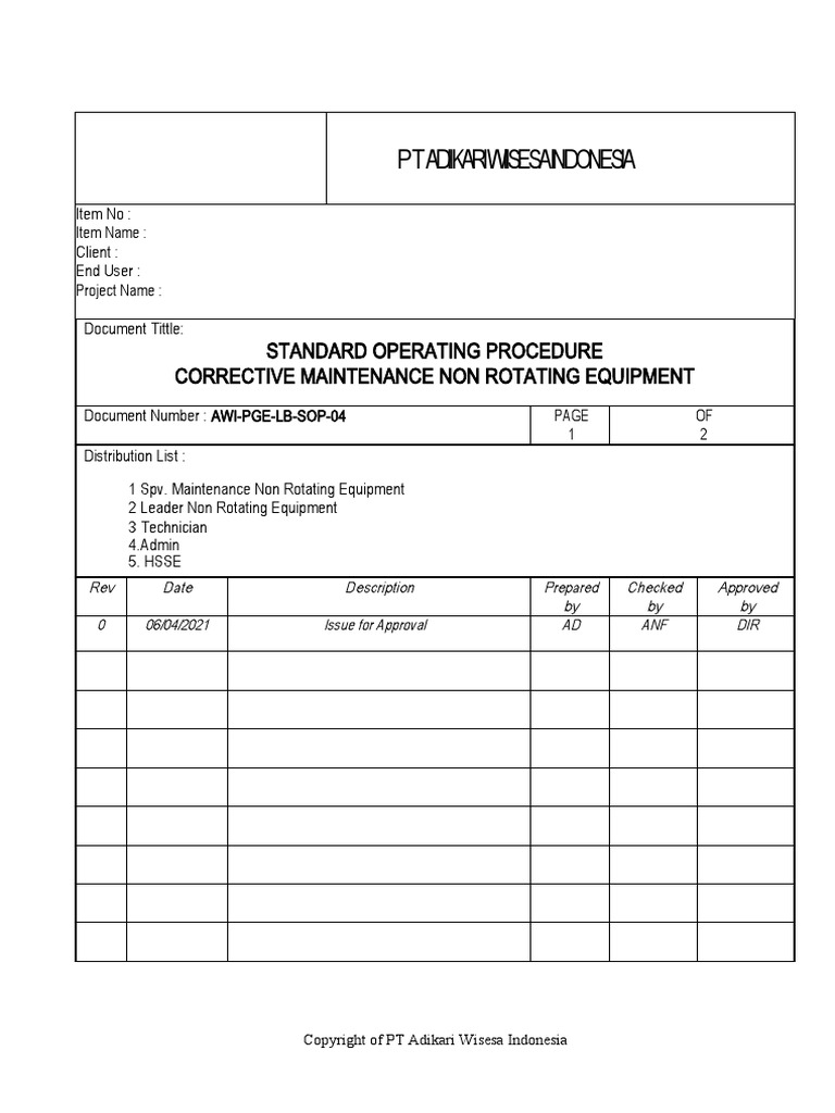 AWI-PGE-LB-SOP-04 Corrective Maintenance Non Rotating Equipment | PDF ...