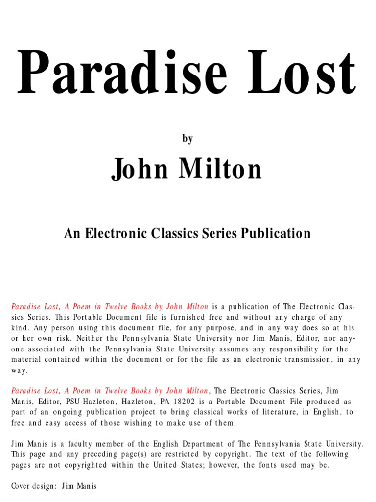 Paradise Lost - John Milton | PDF | Poetry | Paradise Lost