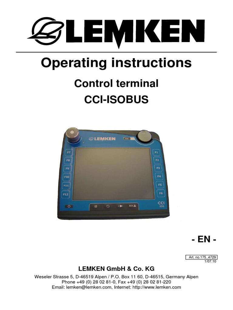 Operating Instructions: Control Terminal Cci-Isobus | PDF | Electrical ...