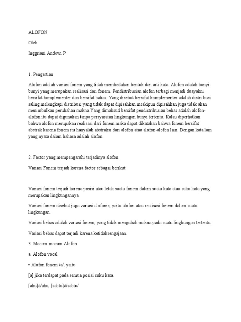 Definisi dan Contoh Alofon | PDF | Kajian Bahasa Asing | Seni