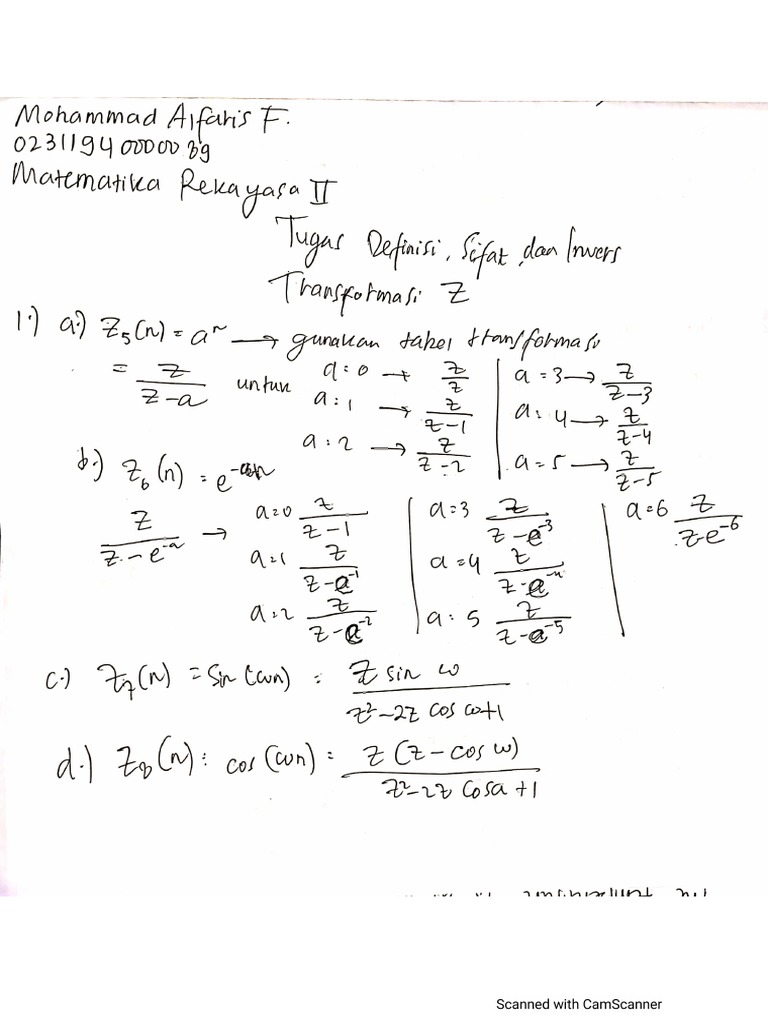 Mohammad Alfaris Fernanda - Tugas Matematika Rekayasa II Definisi Sifat Dan Inverse Transformasi ...
