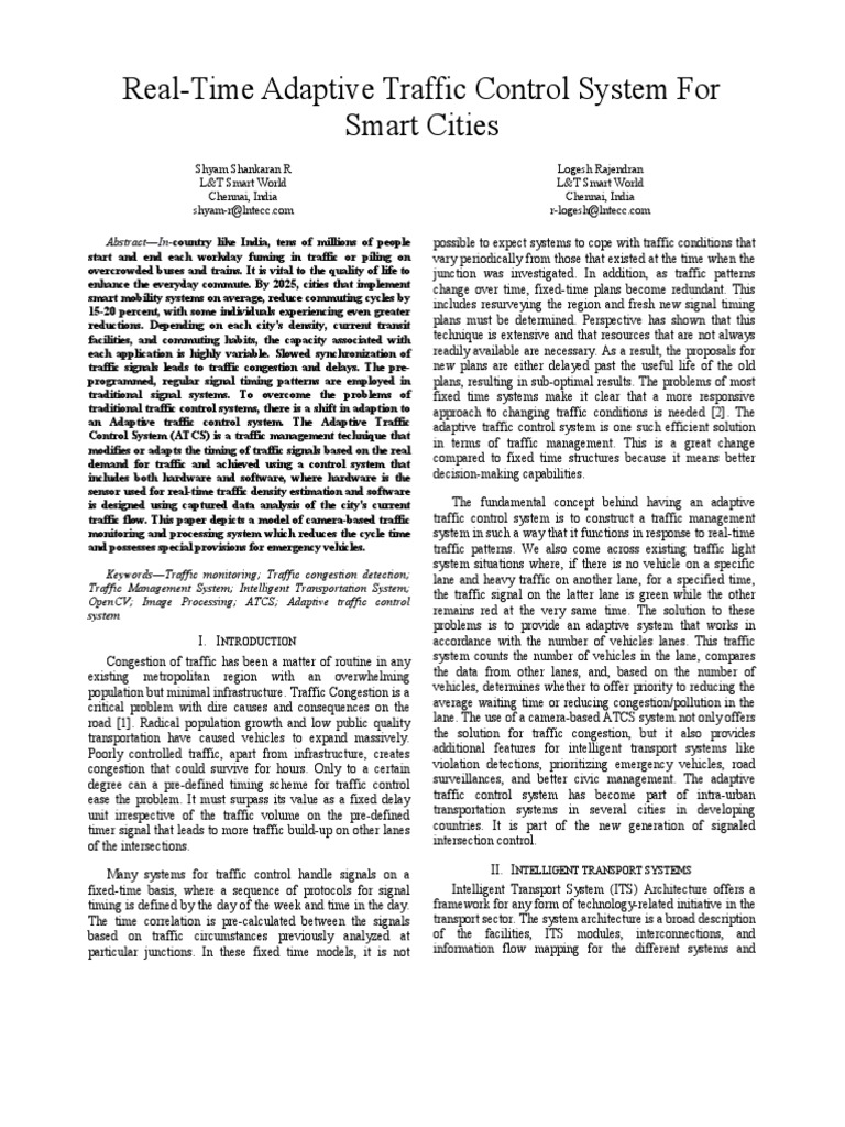 Real-Time Adaptive Traffic Control System For Smart Cities | PDF ...