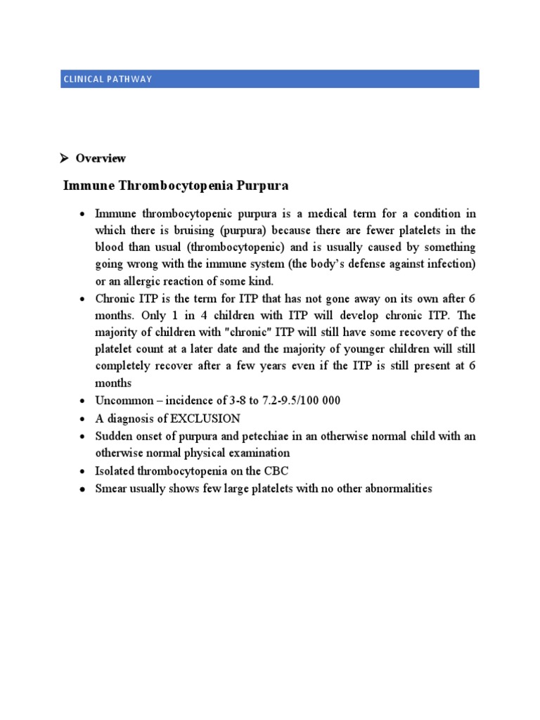 Immune Thrombocytopenia Purpura: Clinical Pathway | PDF | Platelet ...