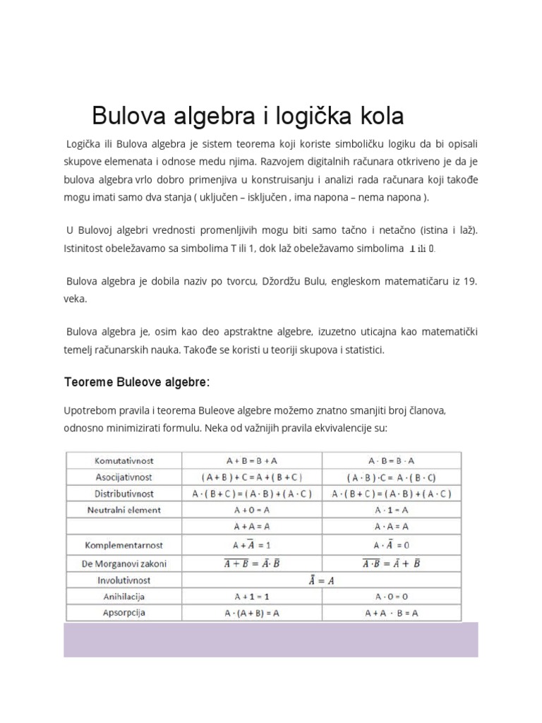 Bulova Algebra I Logička Kola | PDF