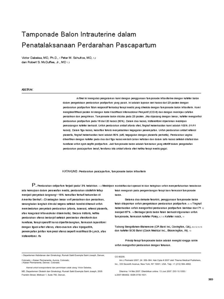 Intrauterine Balloon Tamponade in Post-Partum Hemorrhage (Apr-30-09 ...