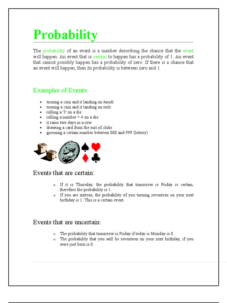Probability: Examples of Events | PDF | Probability | Teaching Mathematics