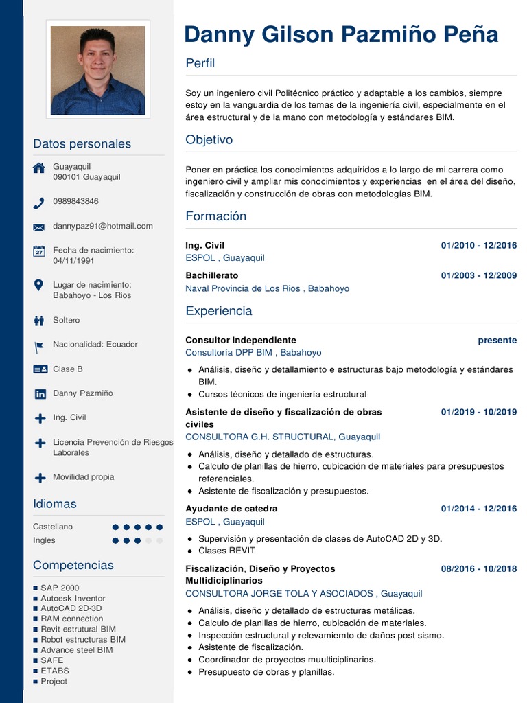 CV-Danny Gilson-Pazmiño Peña-67072 | PDF | Diseño | Ciencia y Tecnología
