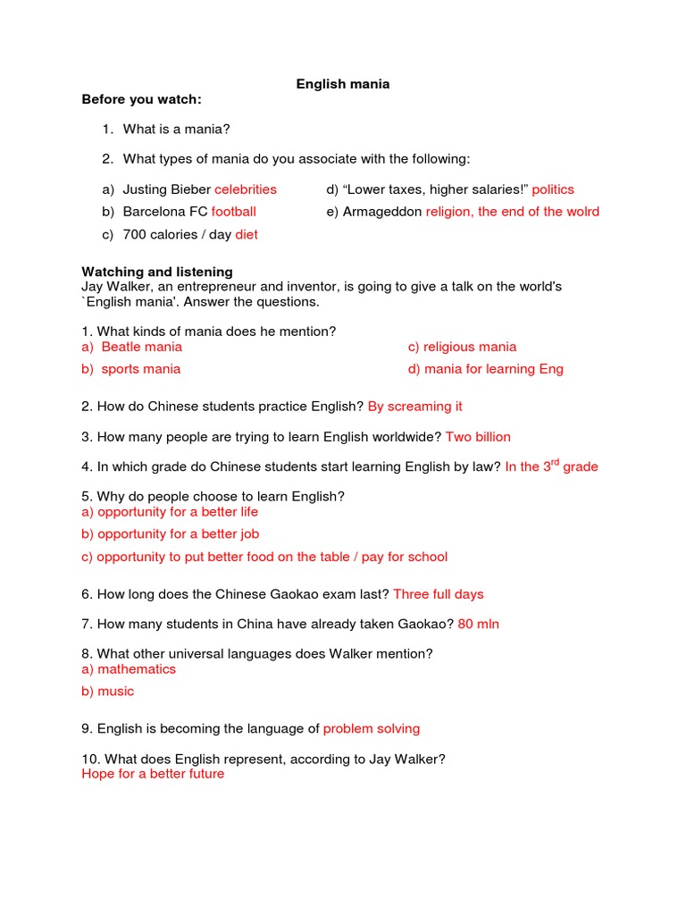 English Mania Key | PDF | English Language | Human Nature