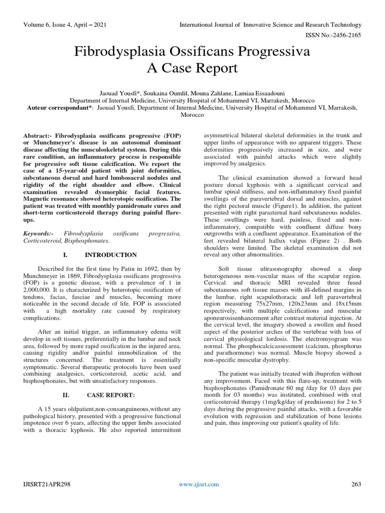 Fibrodysplasia Ossificans Progressiva A Case Report | PDF ...