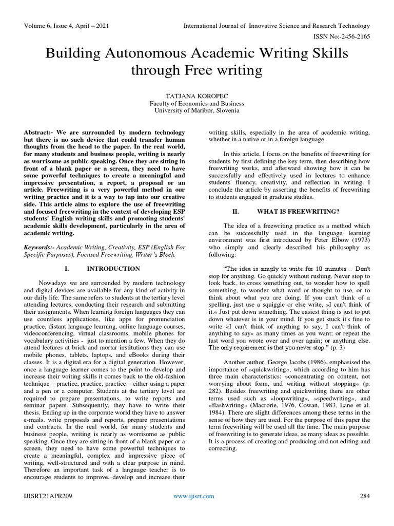 Building Autonomous Academic Writing Skills Through Free Writing | PDF ...