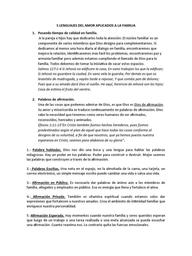 5 Lenguajes Del Amor Aplicados A La Familia | PDF | Jacob | Amor