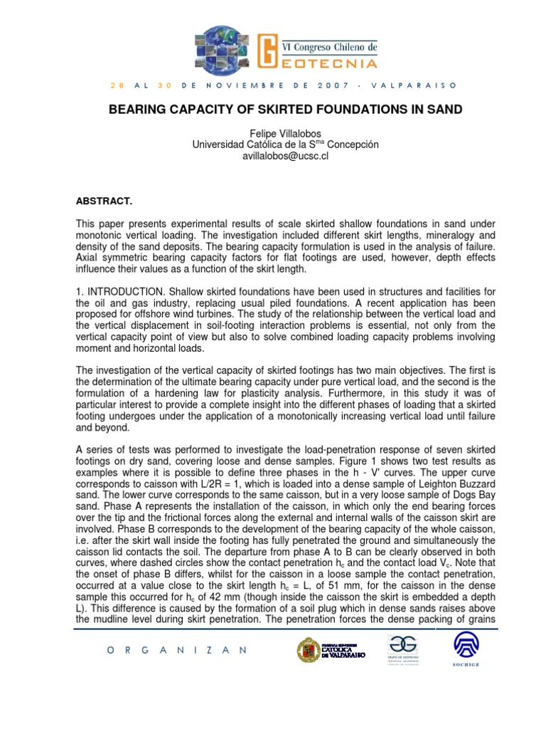 Bearing Capacity of Skirted Foundations in Sand: Abstract | PDF | Deep ...