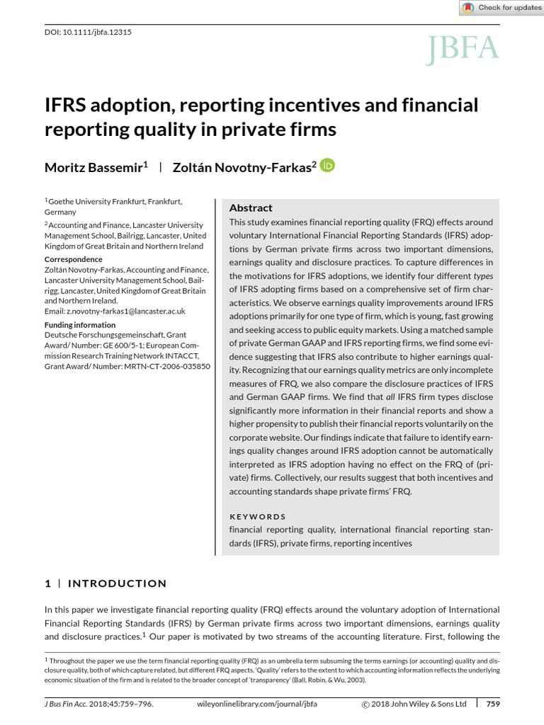 IFRS Adoption, Reporting Incentives and Financial Reporting Quality in ...