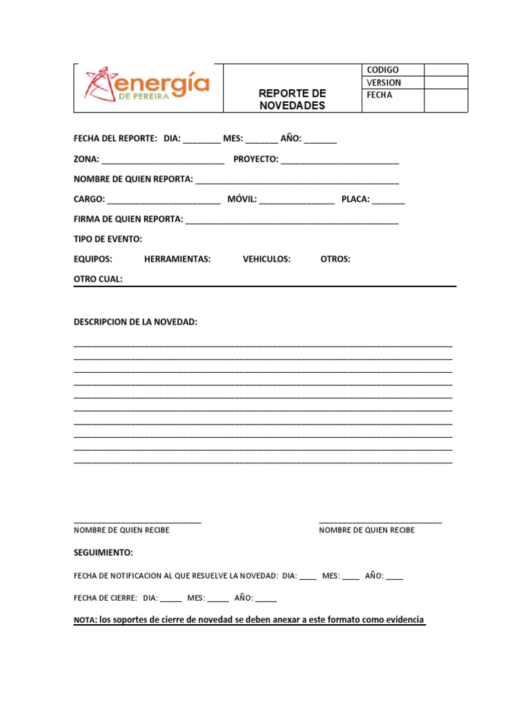 Formato de Reporte de Novedades | PDF