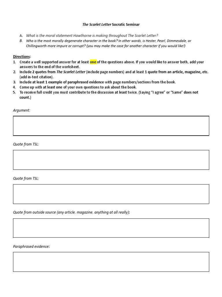The Scarlet Letter Socratic Seminar Debate | Download Free PDF | The ...