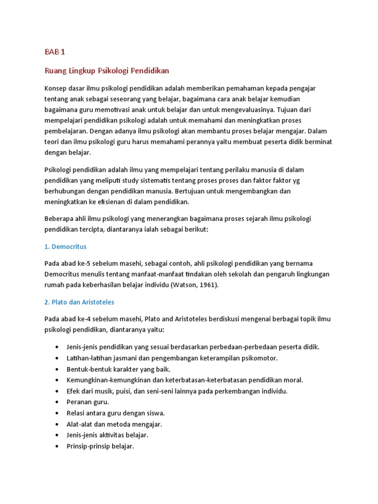 Ruang Lingkup Psikologi Pendidikan | PDF