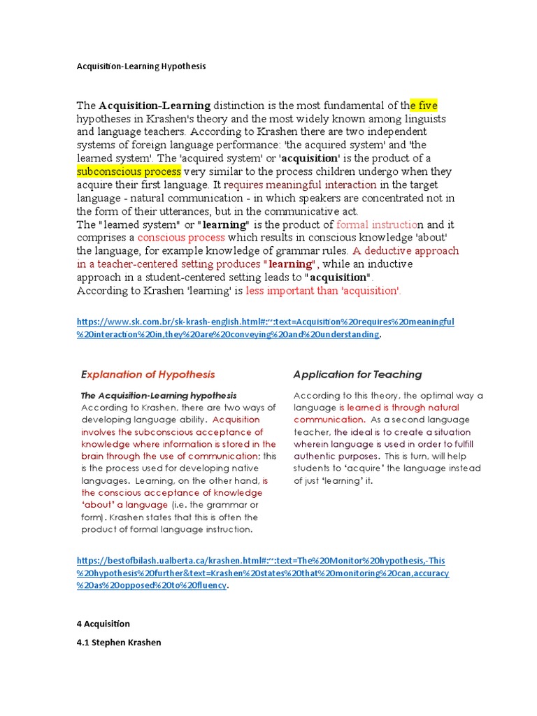 Understanding Krashen's Acquisition-Learning Theory | PDF | Language ...
