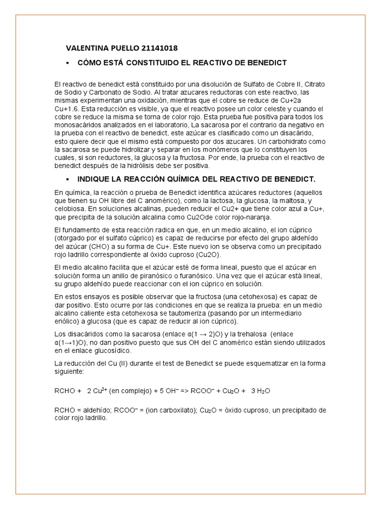 Reactivo Benedict | PDF | Carbohidratos | Química