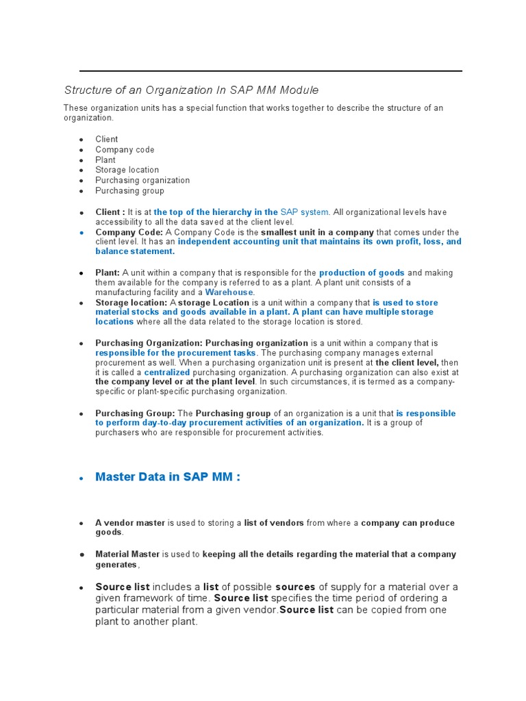 Structure of An Organization in SAP MM Module | PDF | Receipt | Invoice