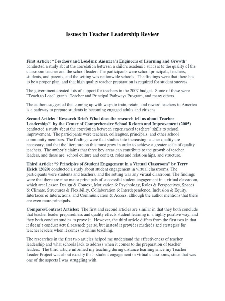 Issues in Teacher Leadership | PDF | Distance Education | Teachers