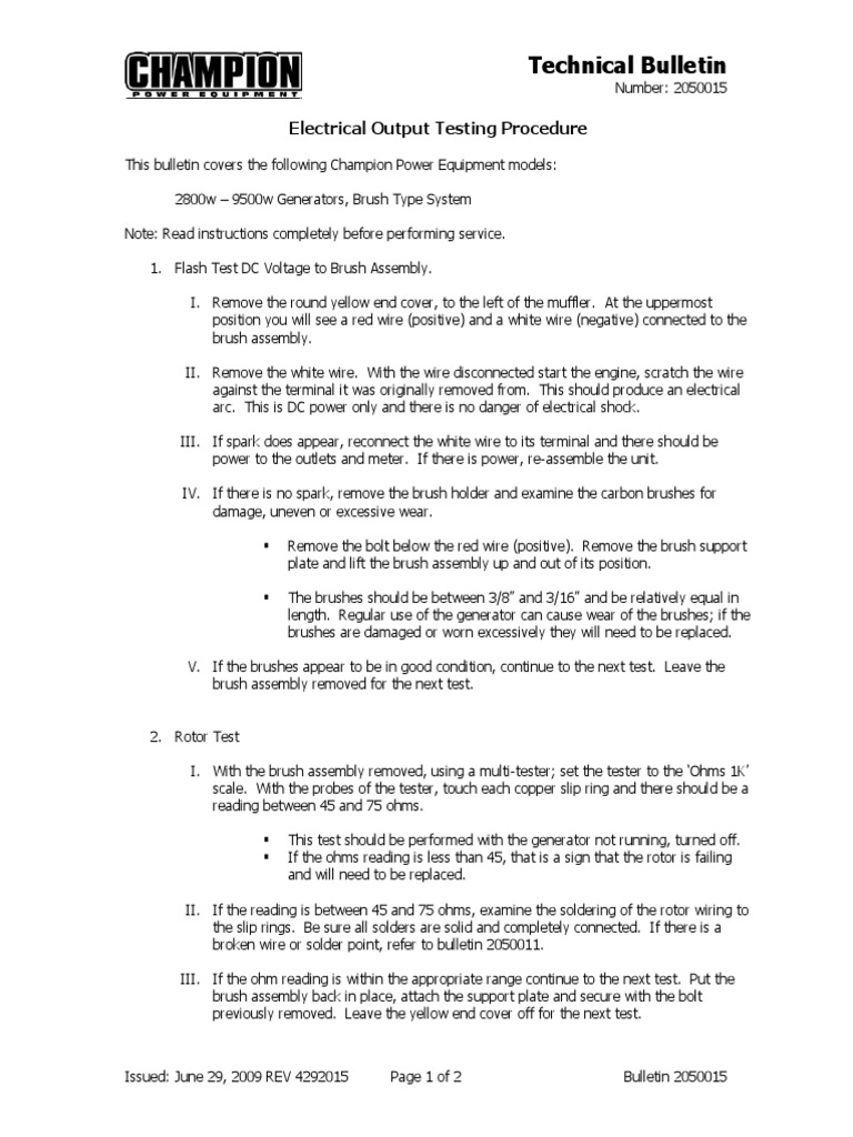 Generator Electrical Testing Procedure | PDF | Electric Generator ...