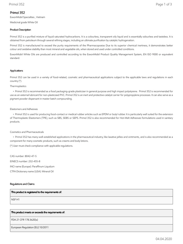 Primol 352 Primol 352 Primol 352 Primol 352 | PDF | Thermoplastic ...