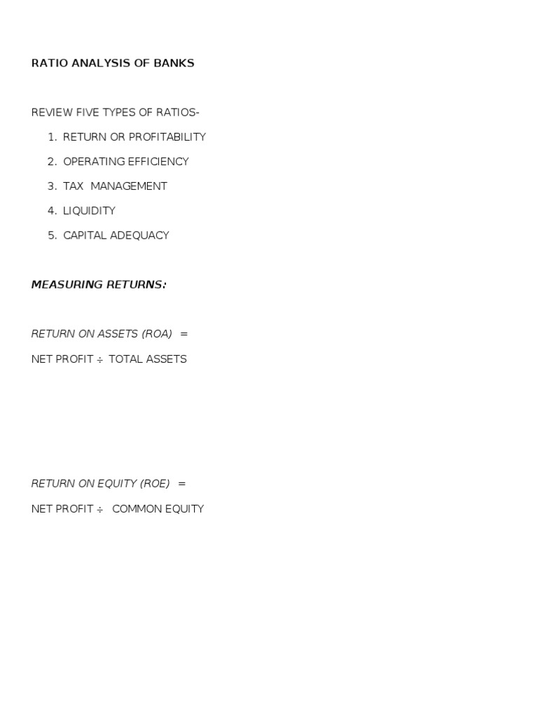Bank Ratio Analysis: Key Financial Metrics | PDF | Finance & Money ...