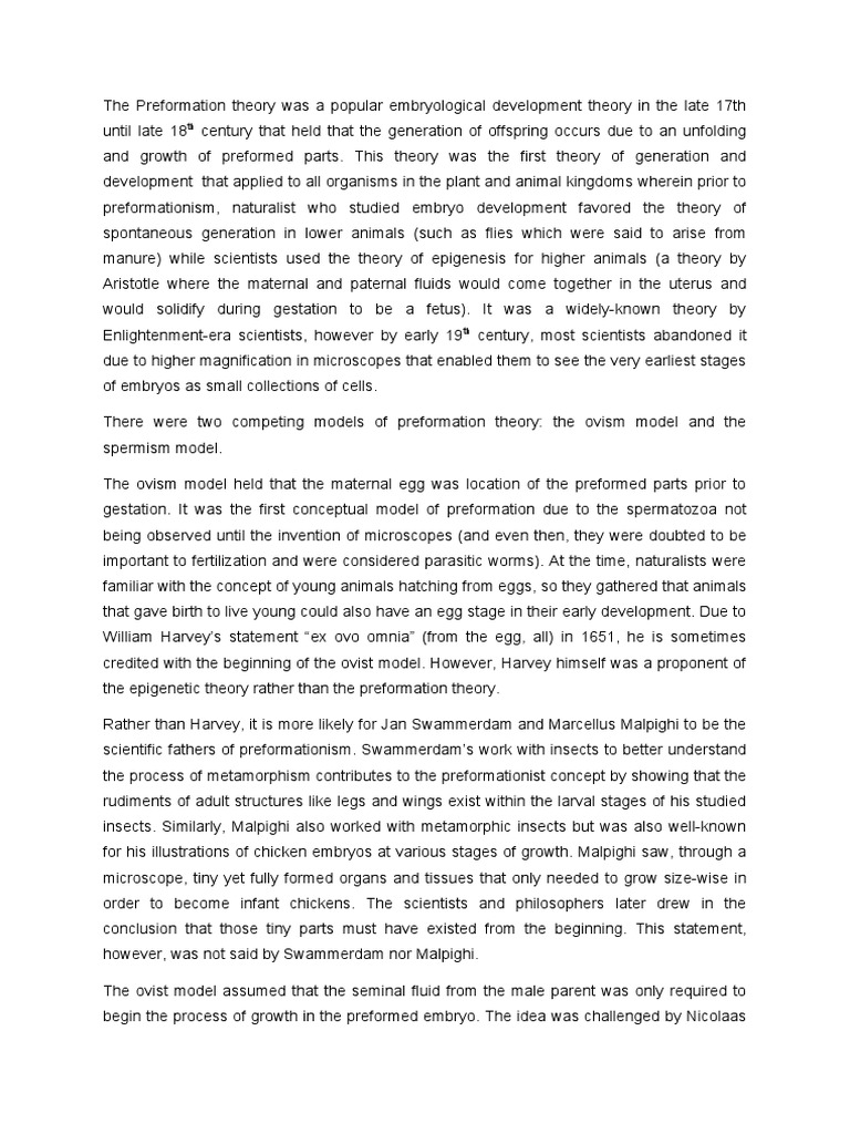Preformation Theory | PDF | Biology | Reproduction