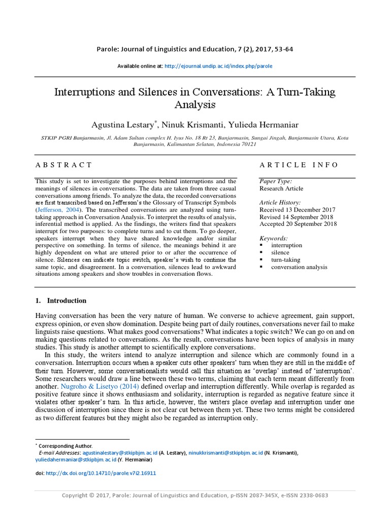 Interruptions and Silences in Conversations | PDF | Conversation ...