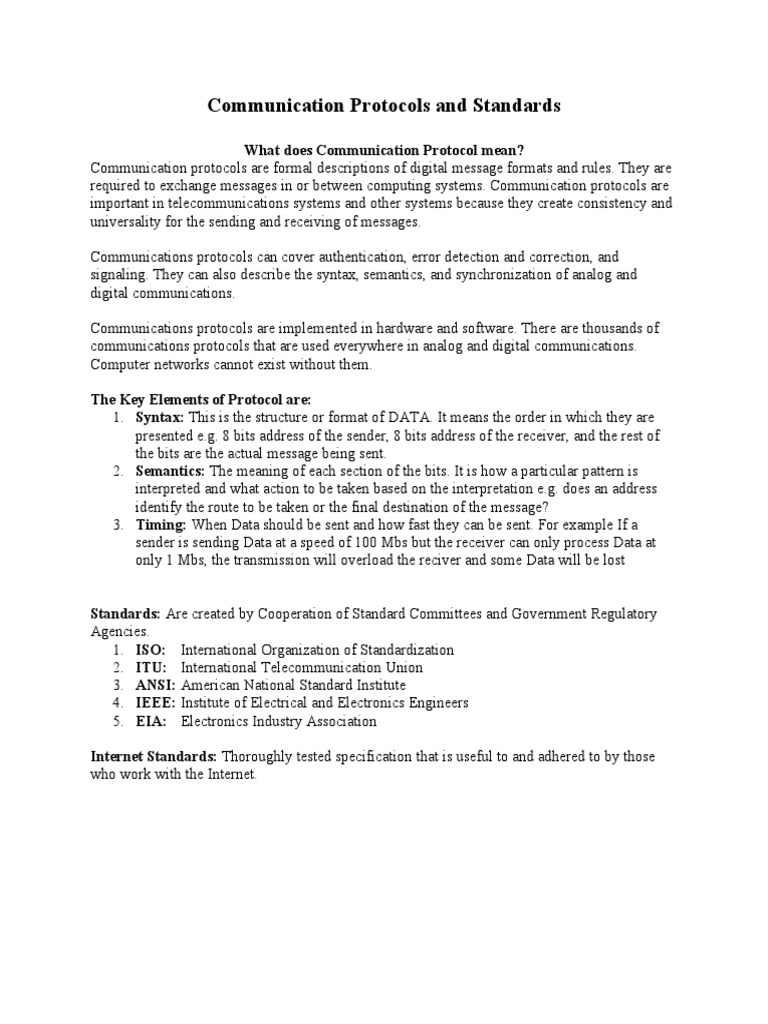 Communication Protocols And Standards Pdf Data Transmission Computer Network