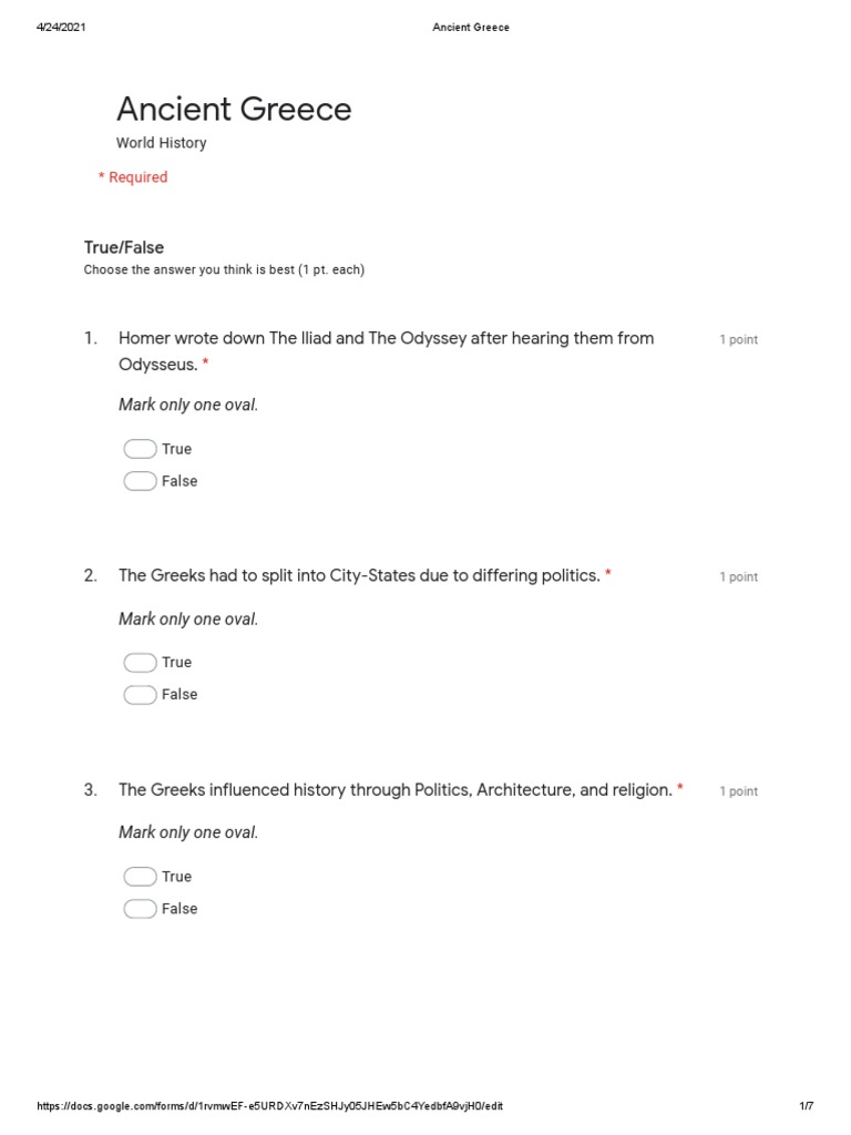 Ancient Greece - Google Forms | PDF