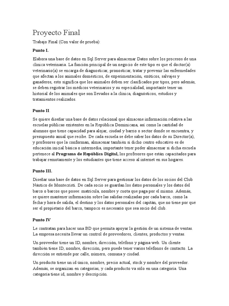 Proyecto Final Base de Datos | PDF | SQL | Bases de datos