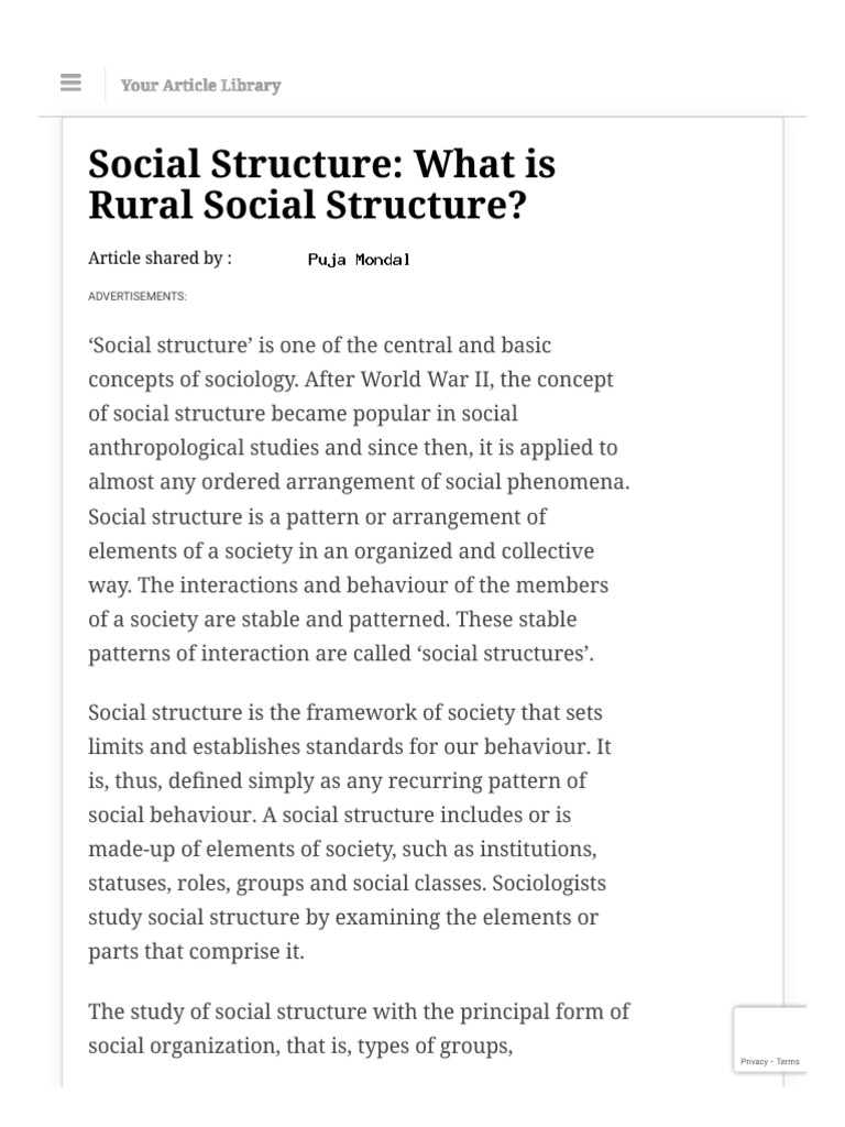 Social Structure - What Is Rural Social Structure | PDF | Social ...
