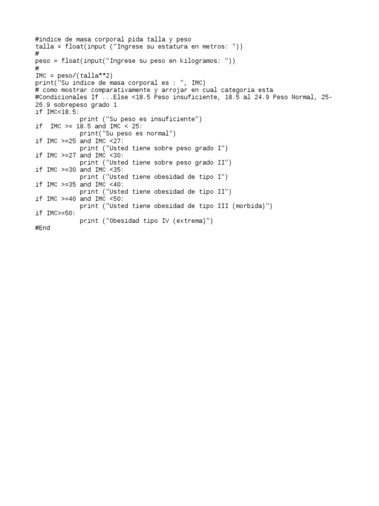 Ejemplo Python Masa Corporal Comparativo | PDF
